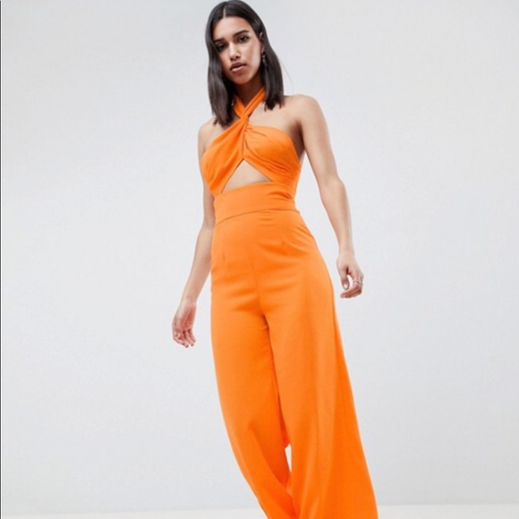 ASOS | Pants & Jumpsuits | Nwt Orange Romper Cut Out Halter From Asos ...